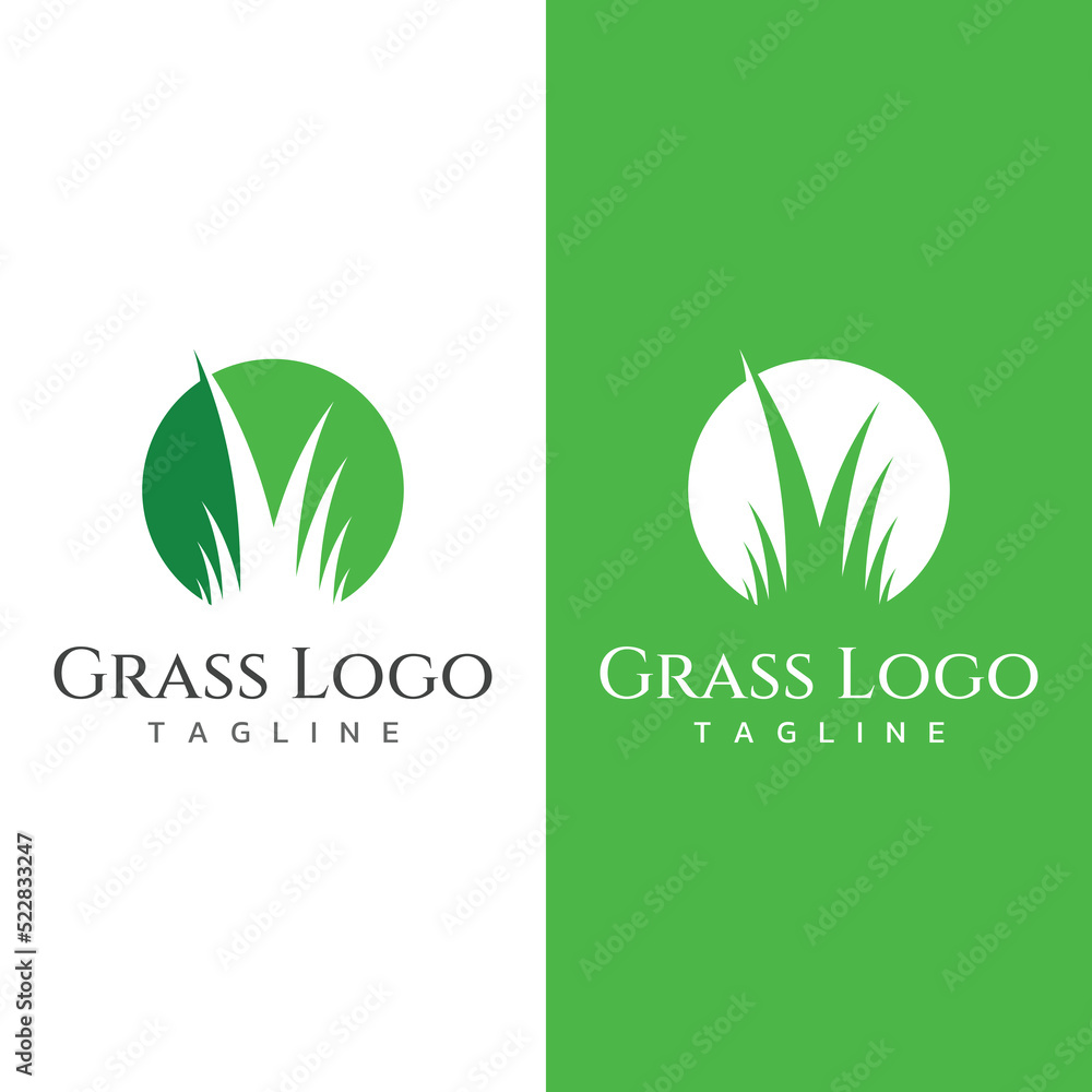 Natural green grass, meadow, and mowed grass element logo in Spring ...