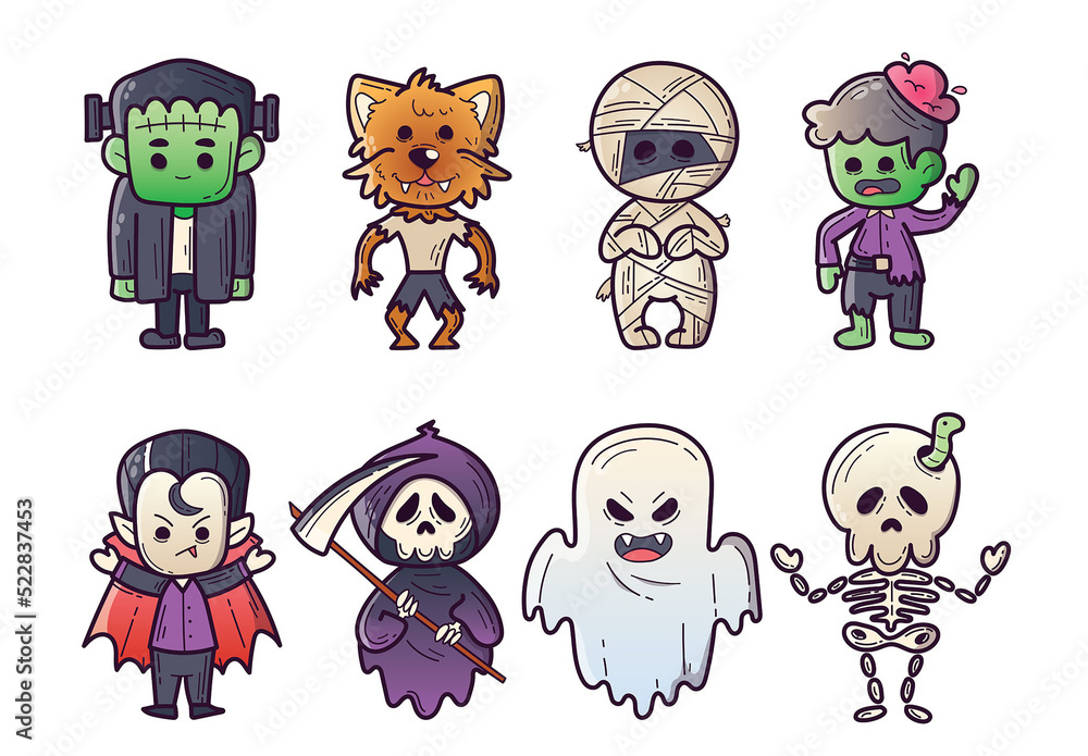 Halloween Characters Clip Art Halloween Costume Party Character Set,
