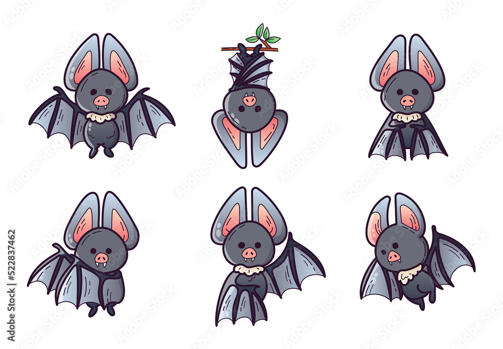 Cute Bat Clipart Illustrations for Halloween Stock Template | Adobe Stock