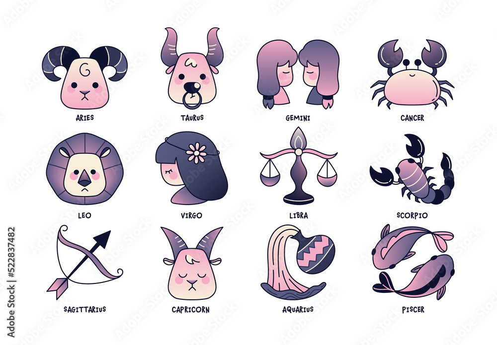 Cute Cartoon Star Sign Zodiac Clipart Illustrations Stock Template ...