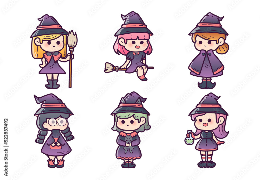Cute Halloween Witch Character Clipart Illustration Stock Template ...