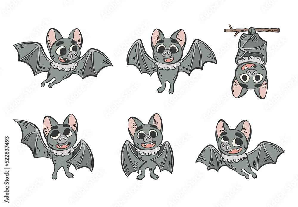 Cute Bat Characters Halloween Vector Clipart Stock Template | Adobe Stock