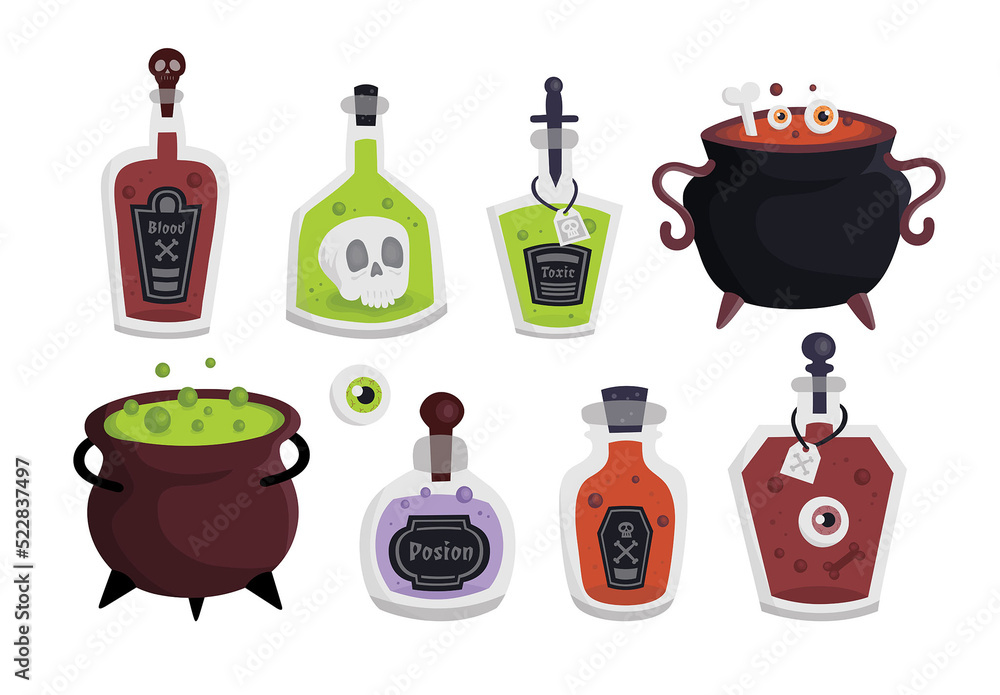 Halloween Clipart Magic Potion Poison Bottles Spell Jars Witch Cauldron ...