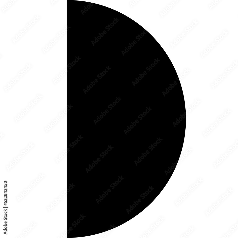 Black filled half circle shape, design element. Isolated png ...