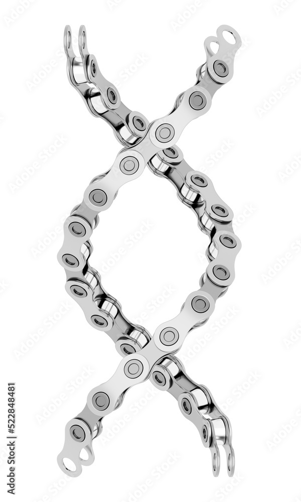Bicycle chain segments twisted like a DNA spiral. 3D illustration ...