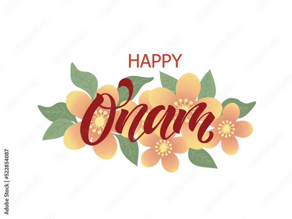 Happy Onam hand drawn lettering typography. Indian holiday. Modern ...