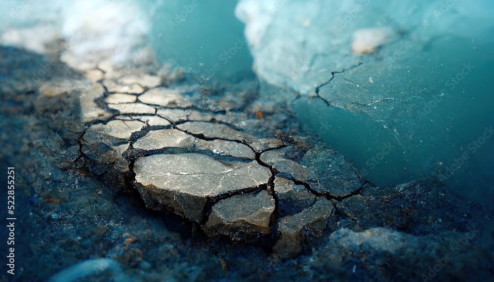Raster illustration of stone with cracks on blue background. minerals ...