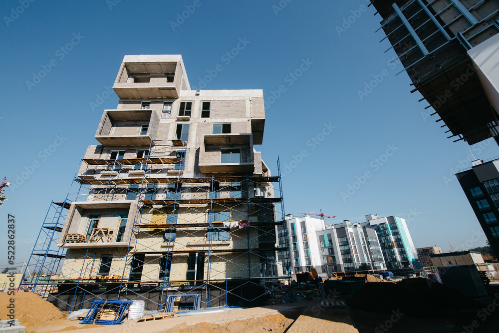 a new residential complex in a modern style at the final stage of ...