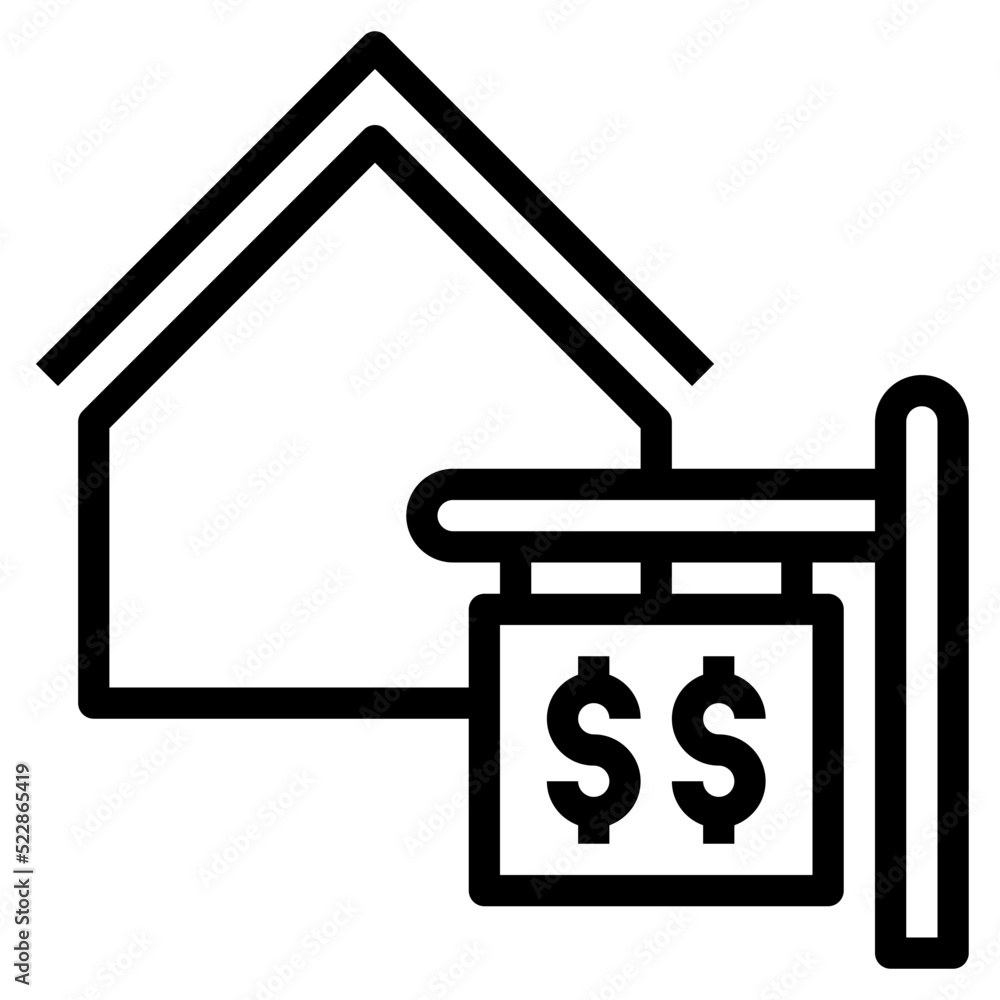 Sell house announcement sign real estate - outline icon Stock Vector ...