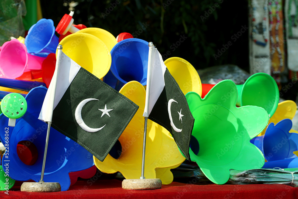 Pakistan Flags and Independence Day Celebration Stalls Stock Photo ...