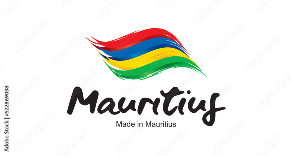 Made in Mauritius handwritten flag ribbon typography lettering logo ...