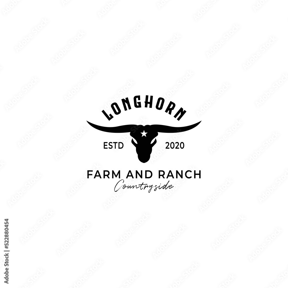 Texas Longhorn Cow, Country Western Bull Cattle Vintage Label Logo ...