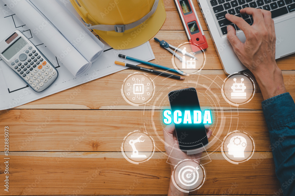 SCADA Supervisory control and data acquisition technology concept, Man ...