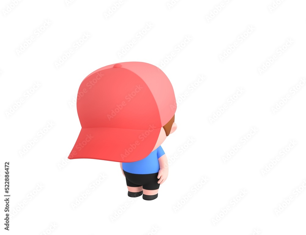 Little Boy wearing Red Cap character looking down in 3d rendering ...