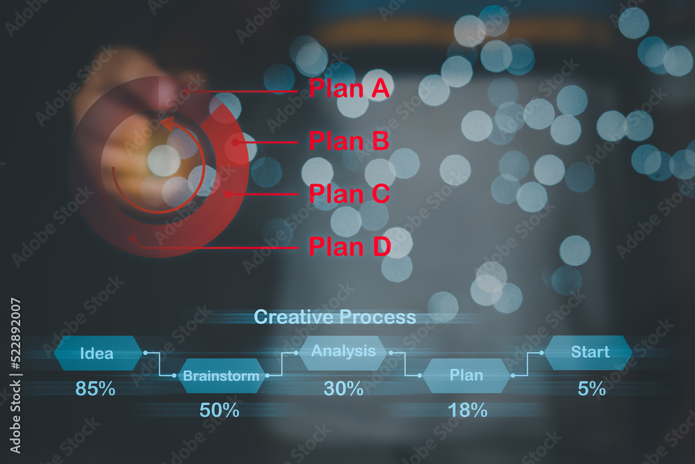 Man pointing action plan for business select the way A,B,C or D and ...