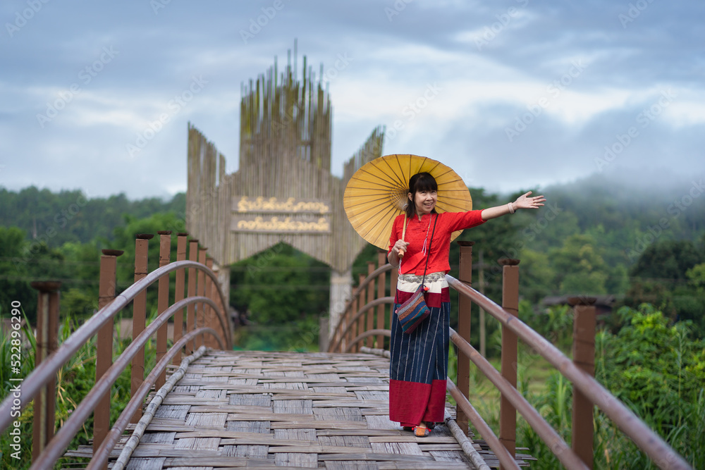 Asian woman dressed in traditional Northern Thailand culture on the ...
