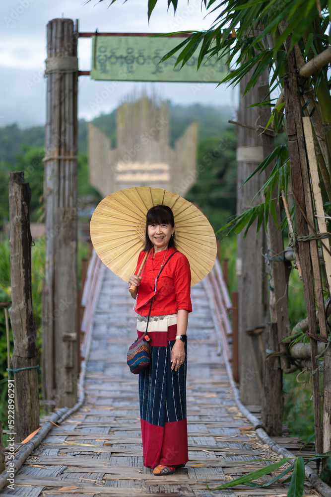 Asian woman dressed in traditional Northern Thailand culture on the ...