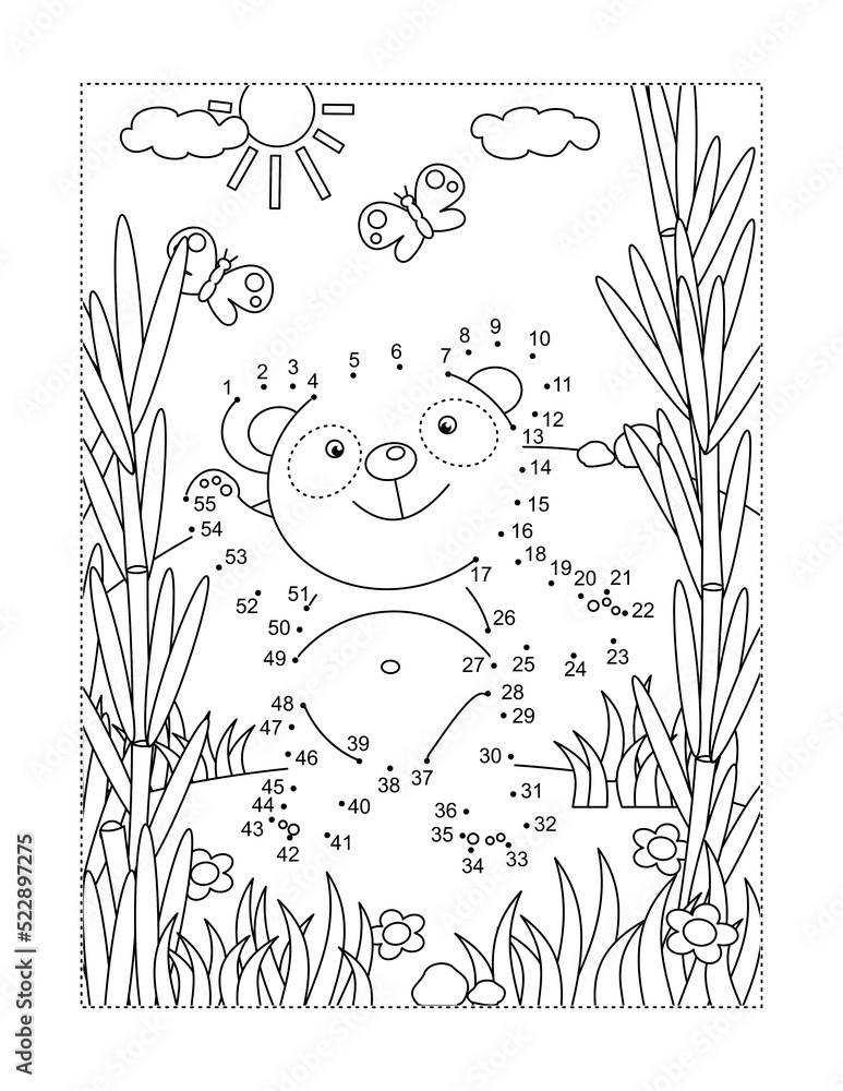Panda bear dot-to-dot picture puzzle and coloring page Stock ...