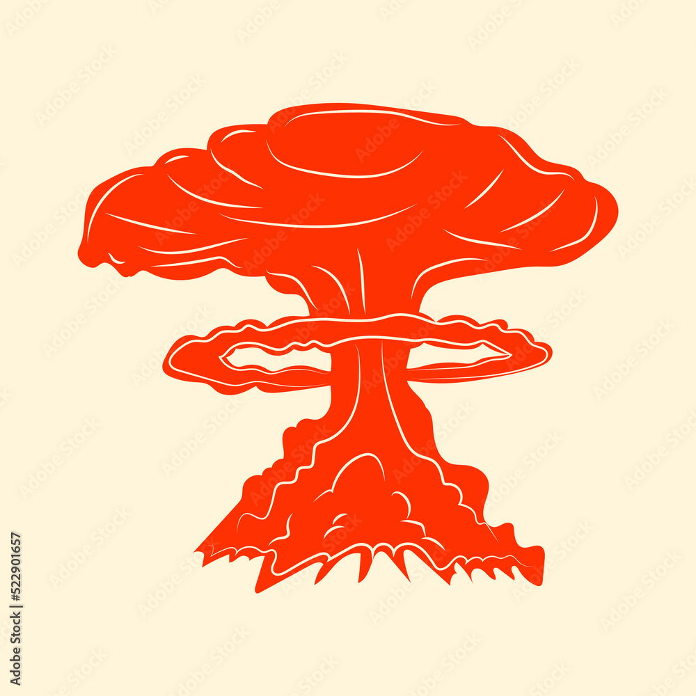 Atomic explosion vector icon in red color. Hand drawn vector ...