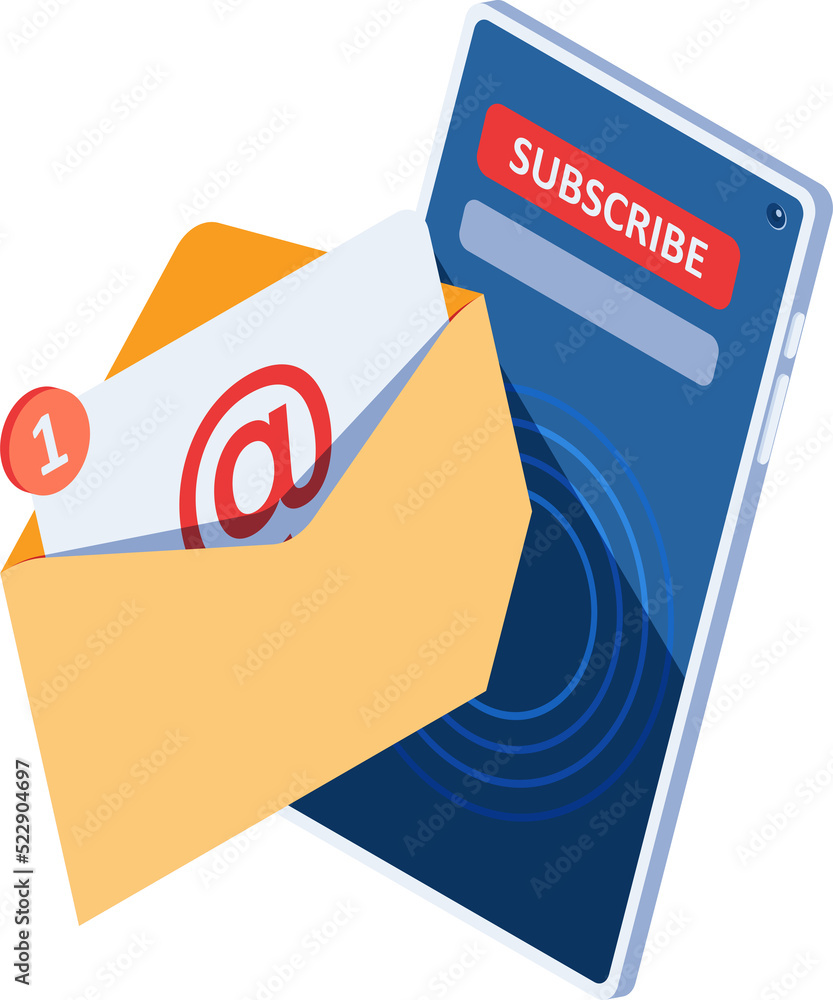 Isometric Email Notification with Subscribe Button on Smarthpone Screen ...