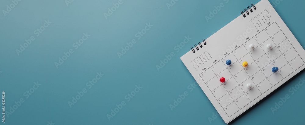 Embroidered red pins on a calendar event Planner calendar,clock to set ...