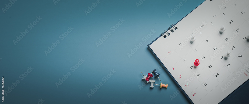 Embroidered red pins on a calendar event Planner calendar,clock to set ...