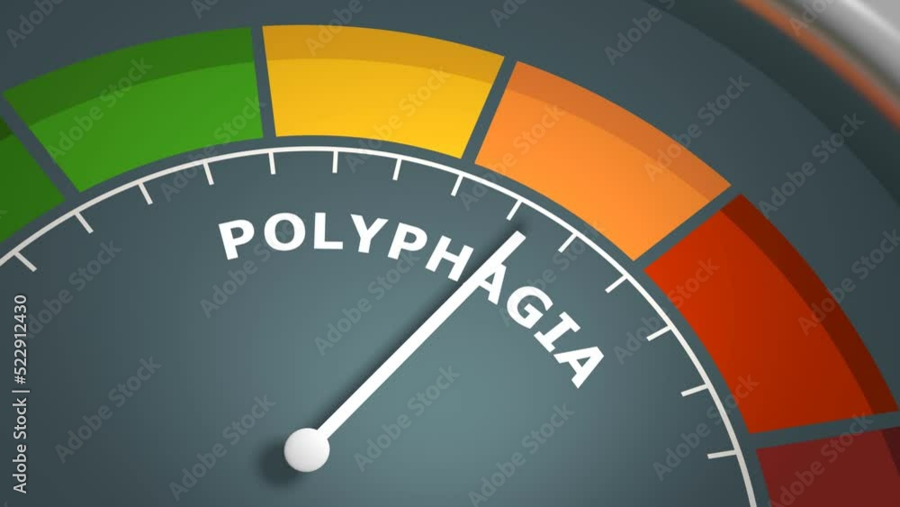 Abstract polyphagia level indicator with color scale and arrow. 3D ...