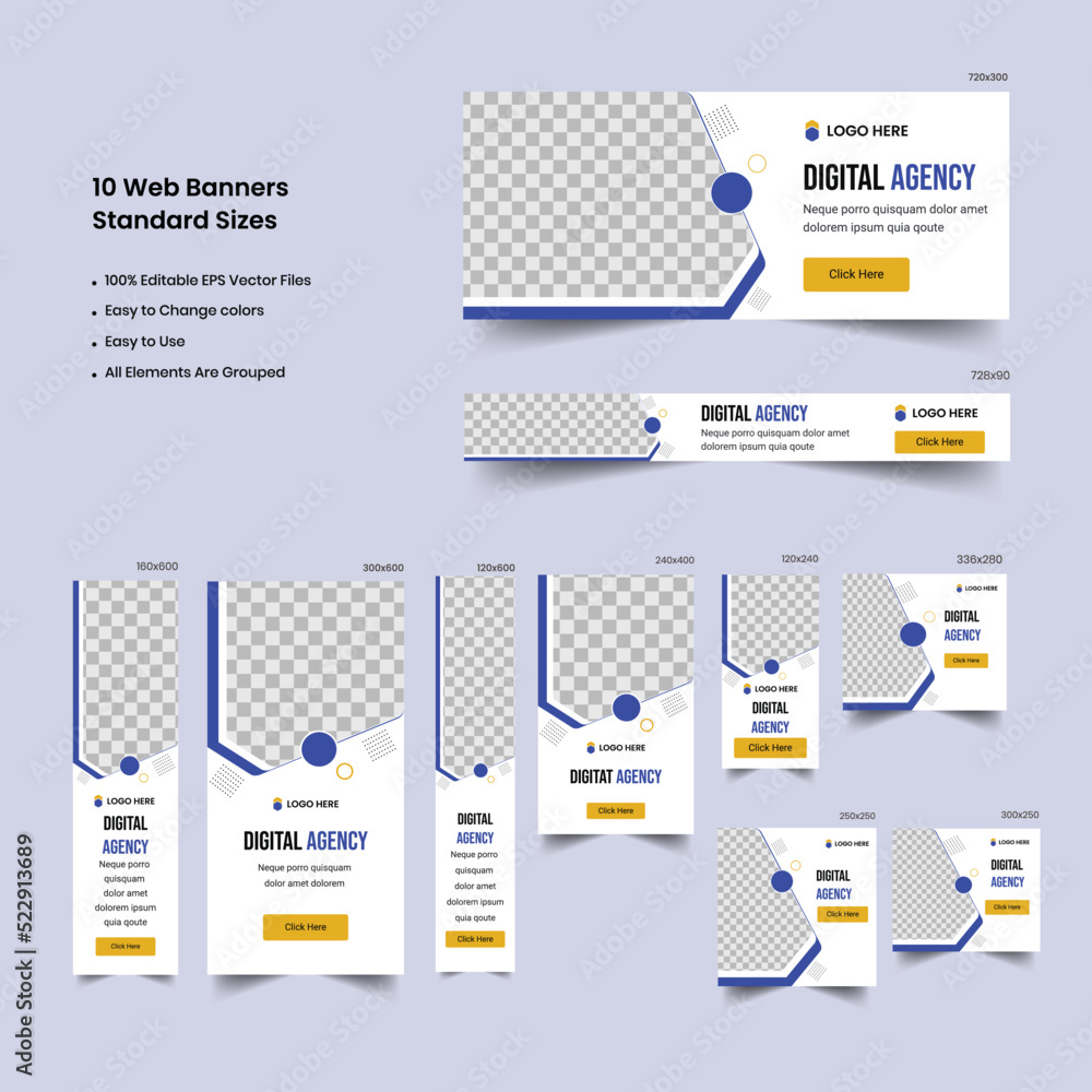 Abstract banner design web template Set, Horizontal header web banner ...