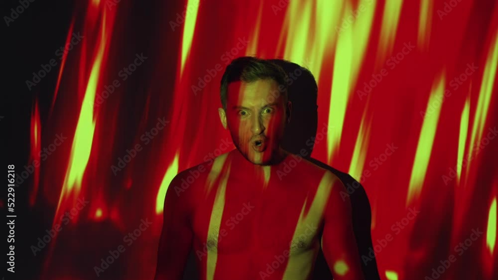 Evil man. Hell inferno. Angry devil. Horror nightmare. Silhouette of ...