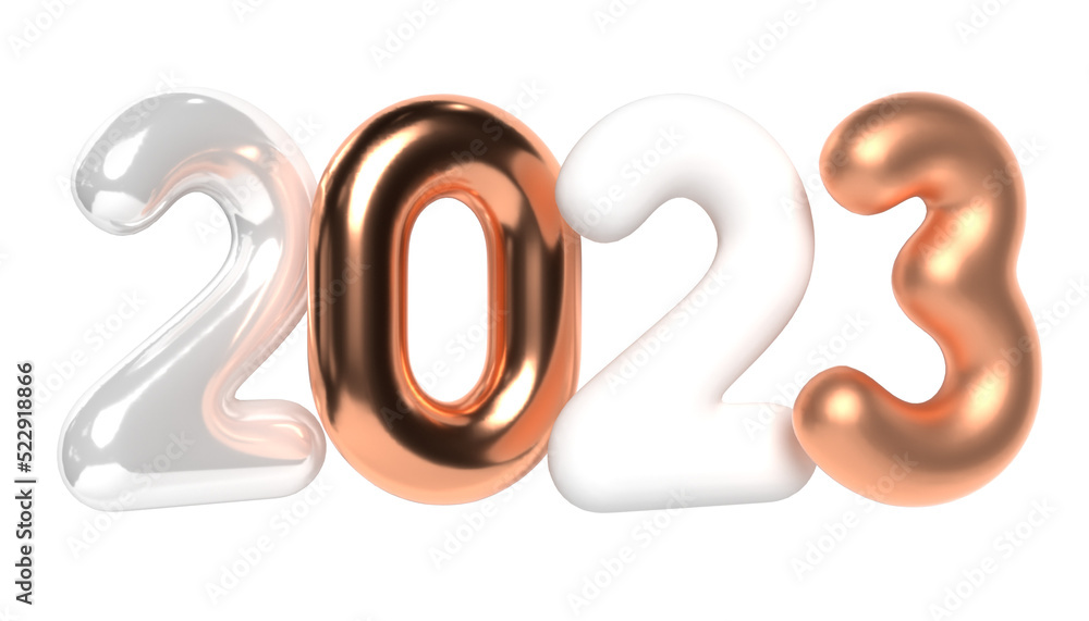 2023 New Year sign. 3d metallic golden numbers. Gold realistic 2023 ...