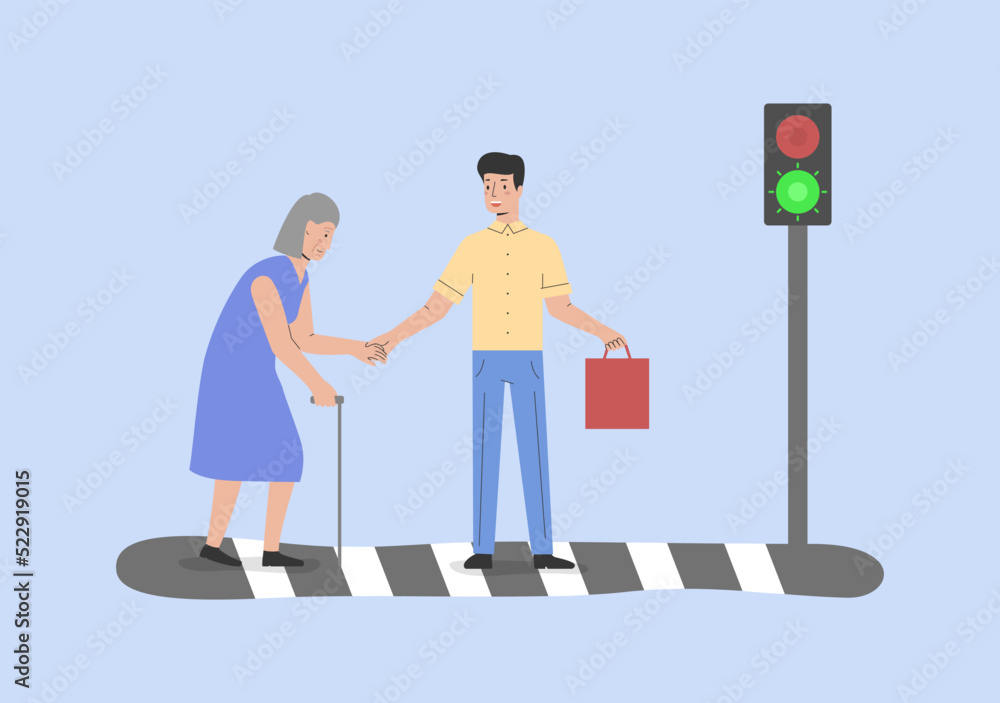Helping Elderly People Cross The Street
