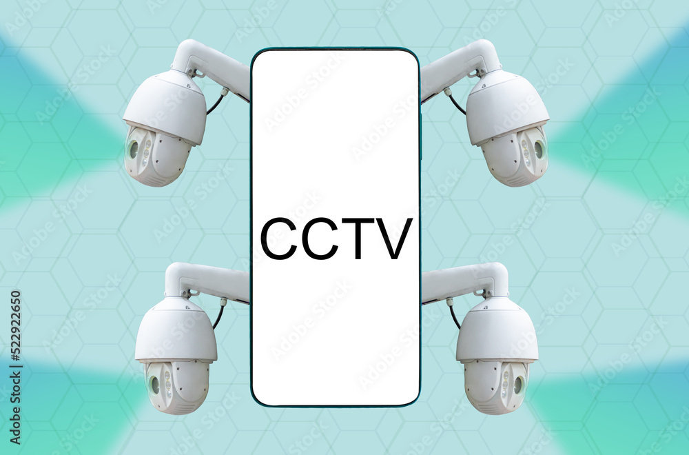 Supervision app and monitoring. Smartphone with four video surveillance ...