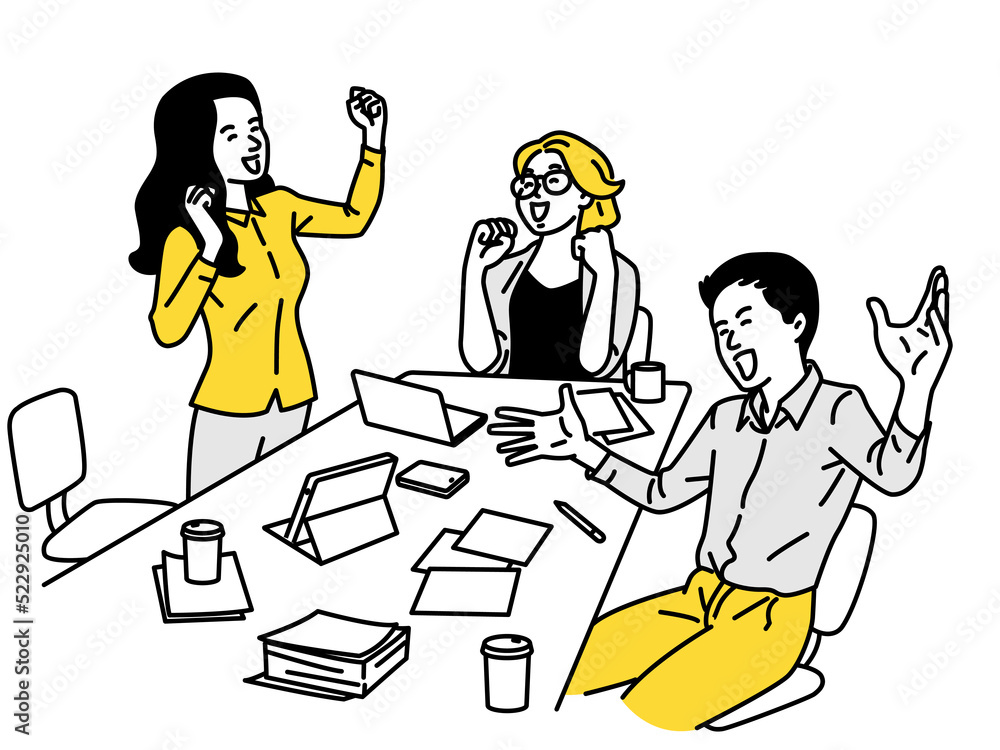 Cute character illustration of young business people enjoy celebration ...