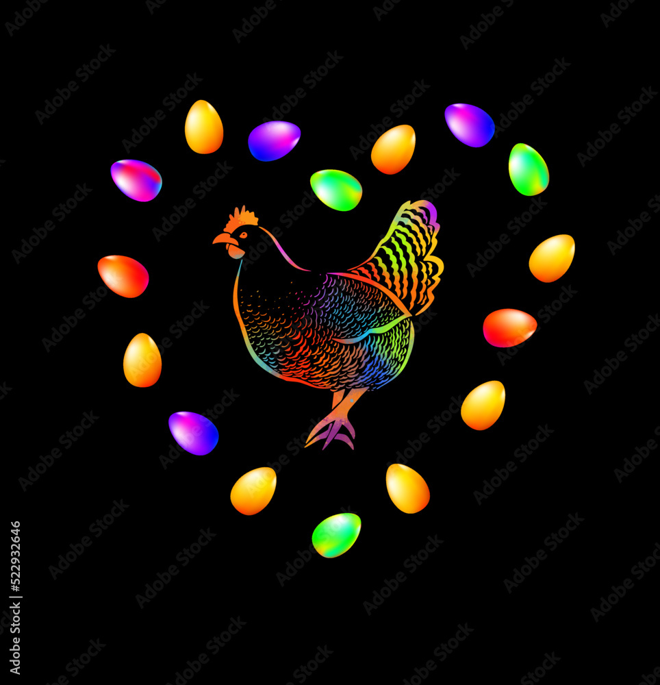 Graphic colorful chicken object. Vector illustration. label, sticker ...