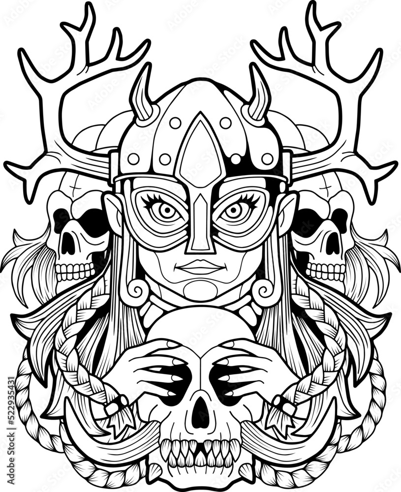ancient norse goddess of death Hel, outline illustration Stock Vector ...