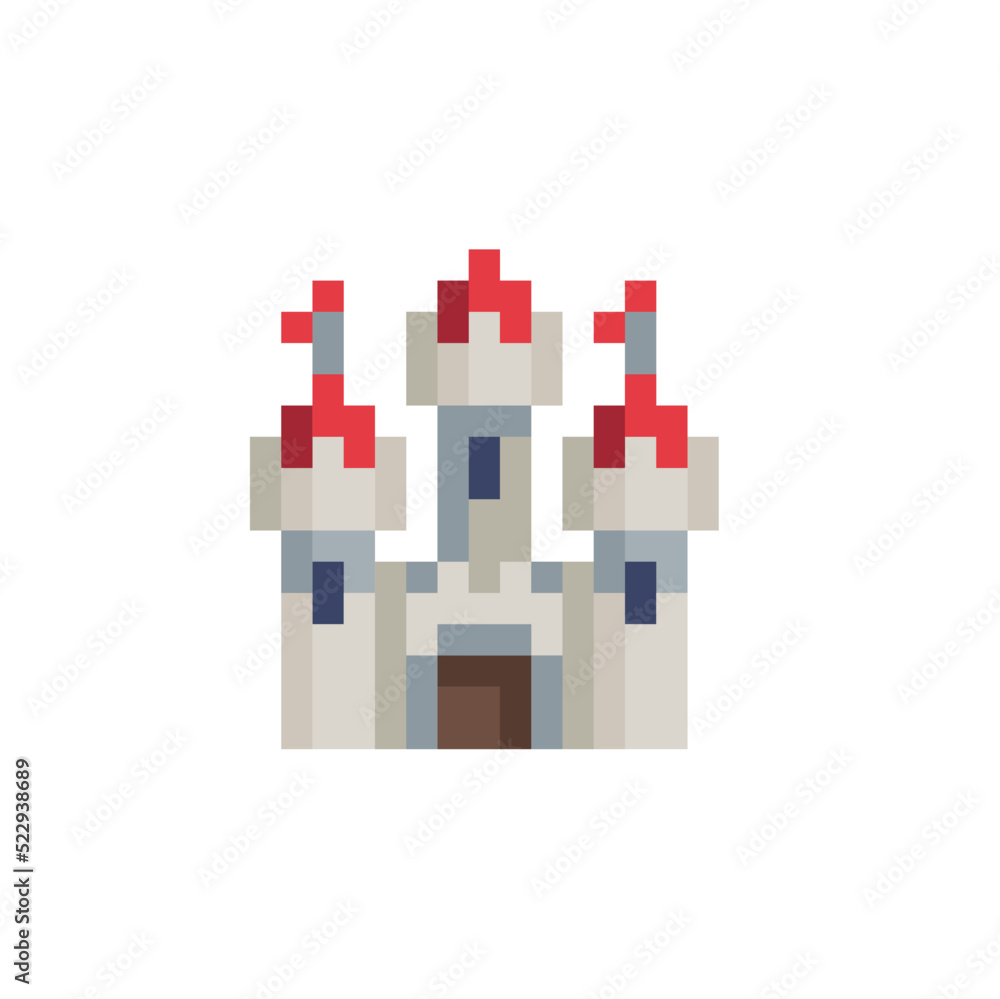 Castle. Tower building. Pixel art icon. 8-bit sprite. Isolated vector ...