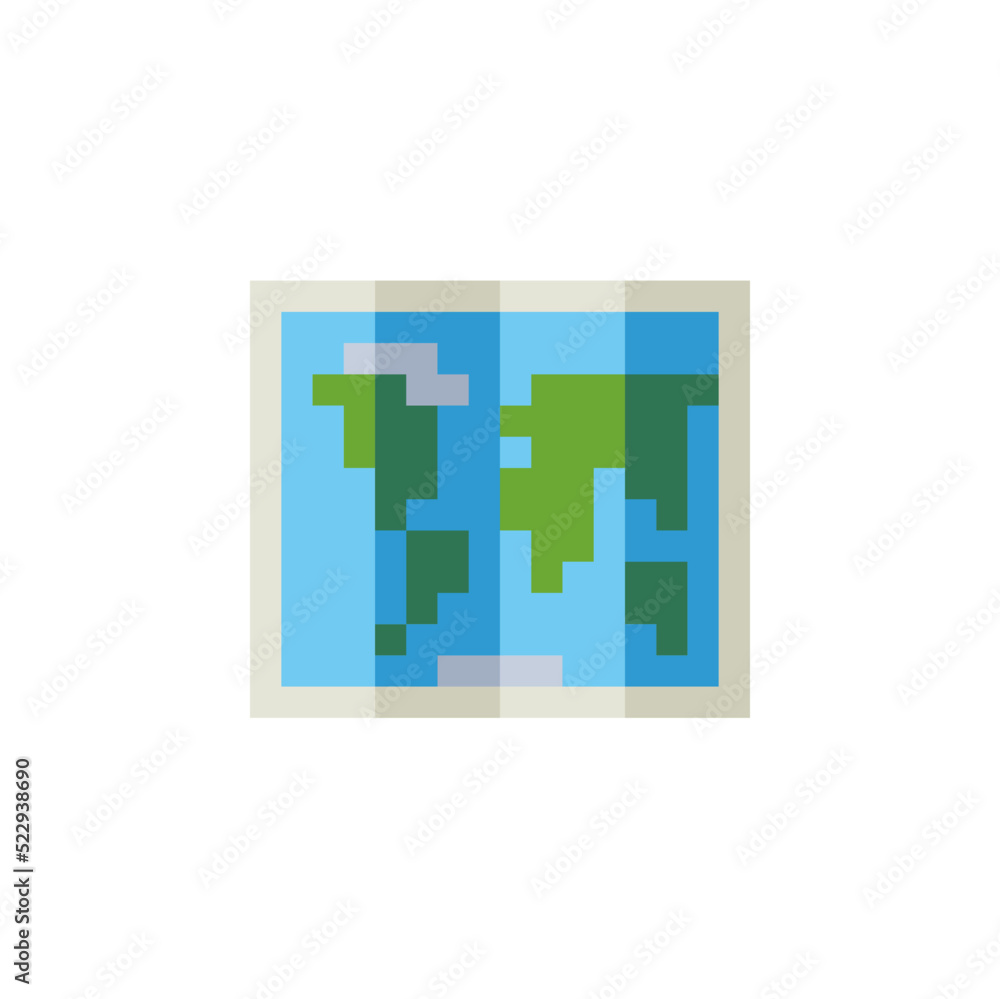 Paper world map. Pixel art style. 8-bit. Game assets. Isolated abstract vector illustration ...