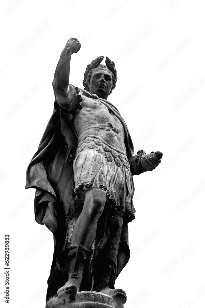 Roman emperor statue isolated on white background. Black and white ...