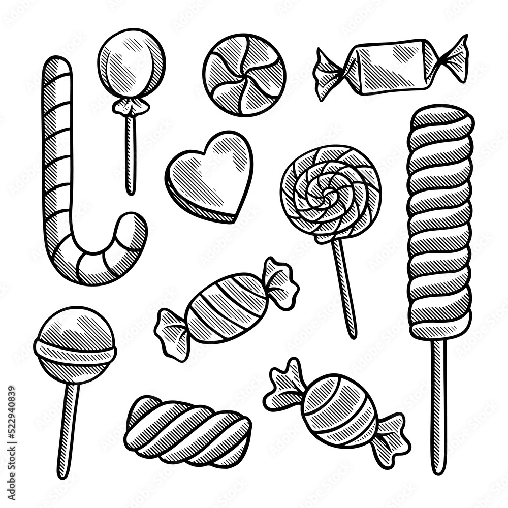 set of candy doodle hand drawn illustration Stock Vector | Adobe Stock