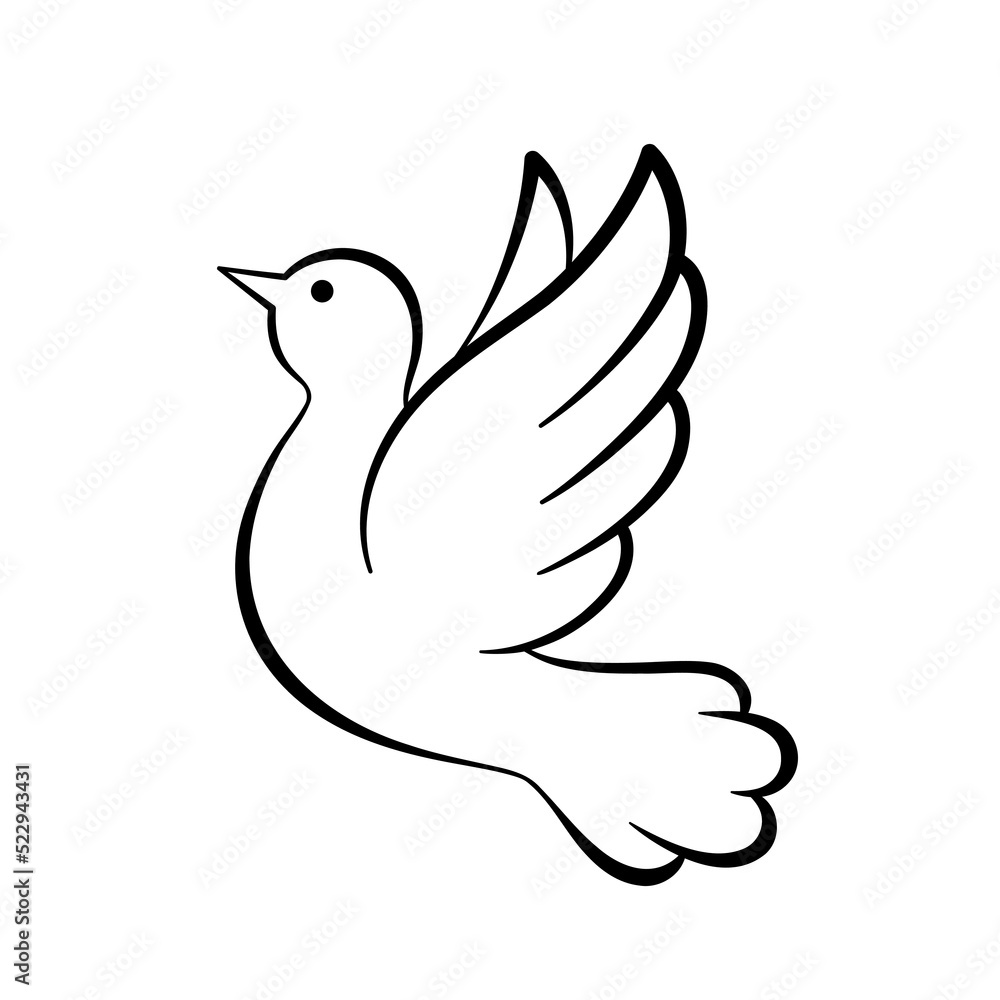 Dove doodle drawing. Black hand drawn element isolated on white ...