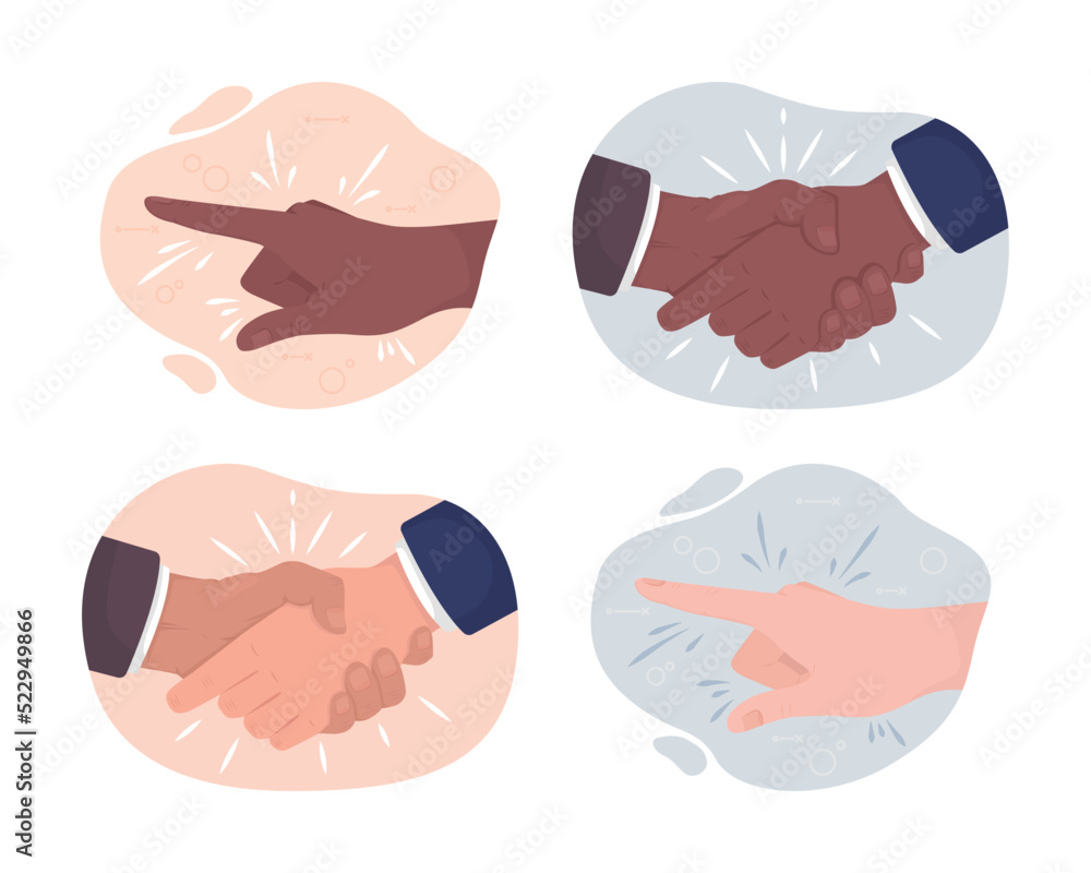 Body language symbols 2D vector isolated illustration set. Pointing ...