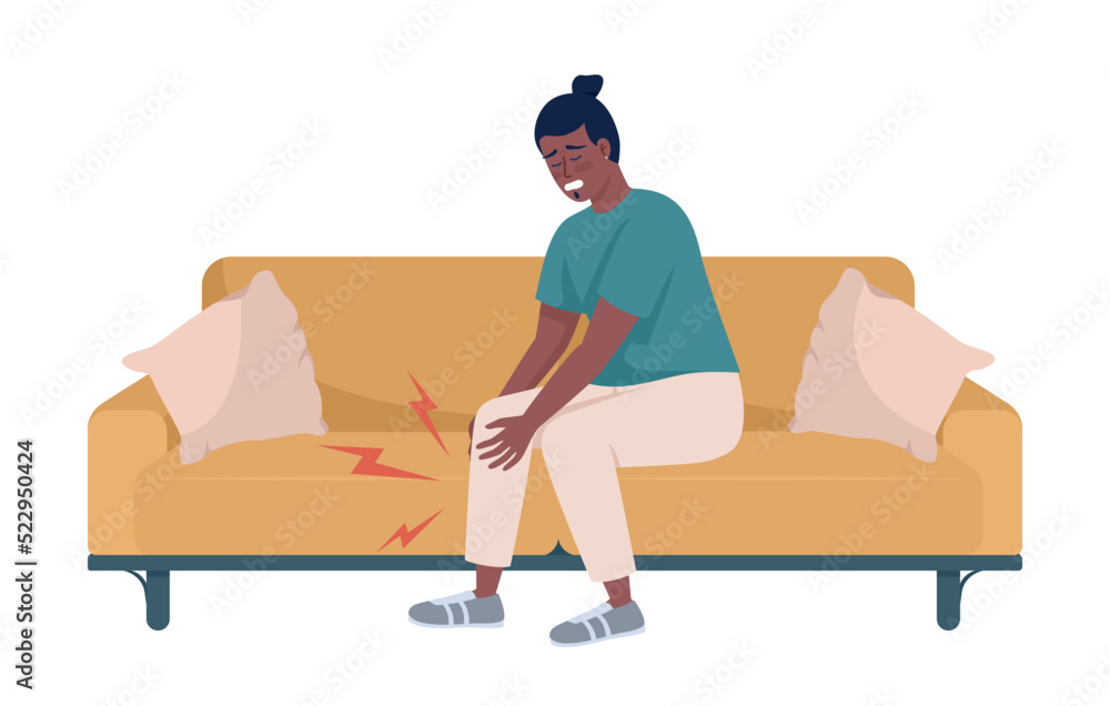 Man suffers from leg muscles pain semi flat color vector character ...