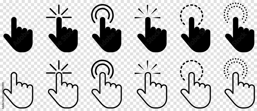 Hand click icons. Design for web and mobile app. Vector illustration ...