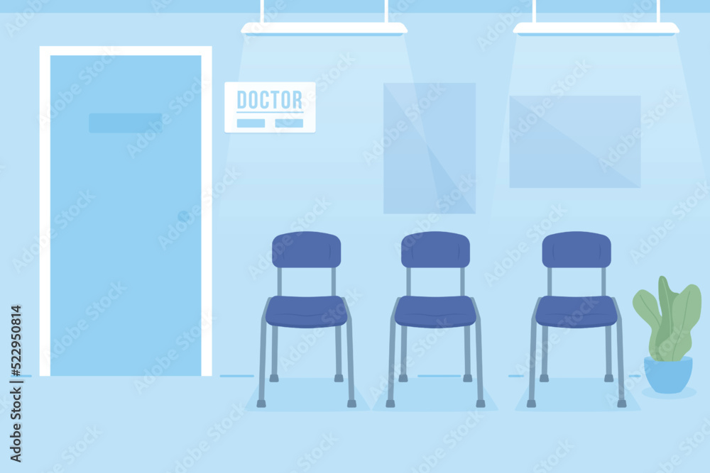 Chairs in doctor office reception room flat color vector illustration ...