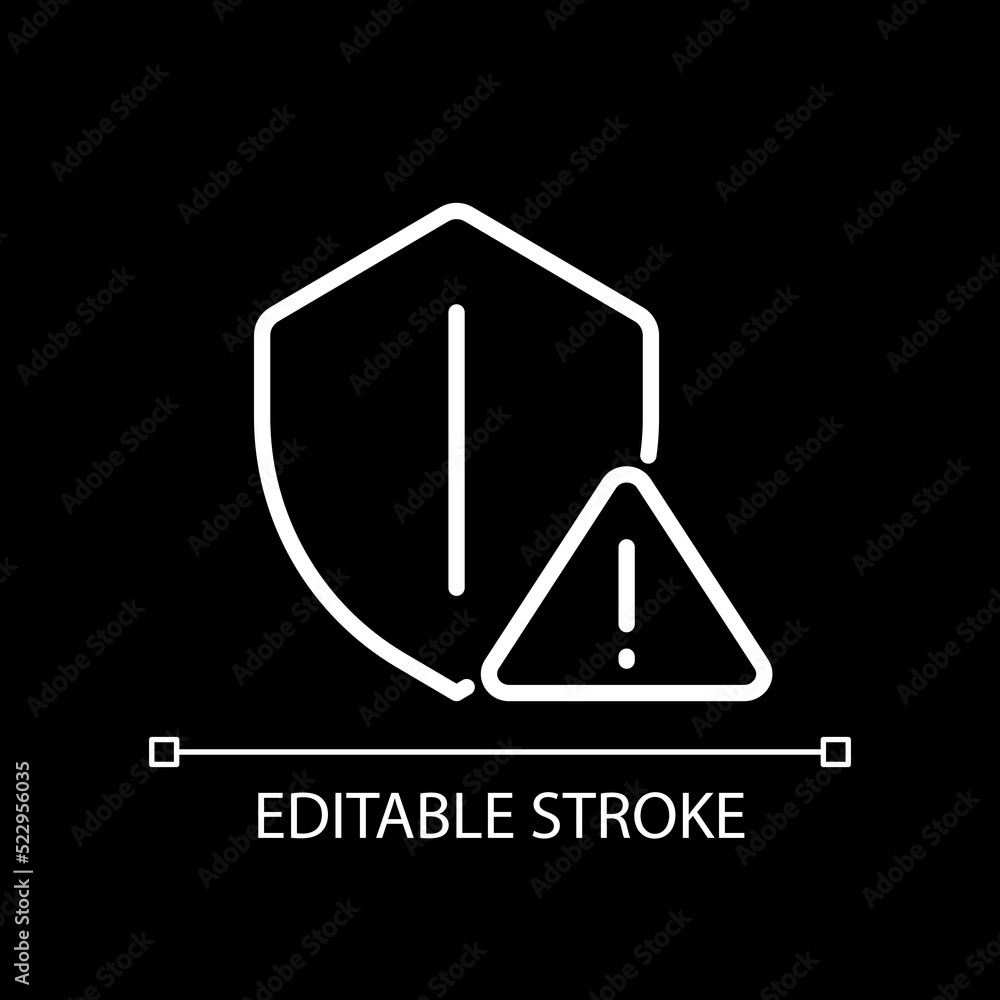 Safety warning white linear icon for dark theme. Cybersecurity breach ...