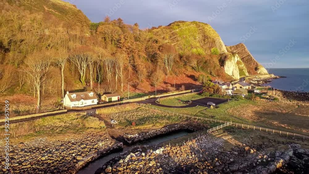 Atlantic coast with cliffs, Northern Ireland. Garron Point. Geological ...