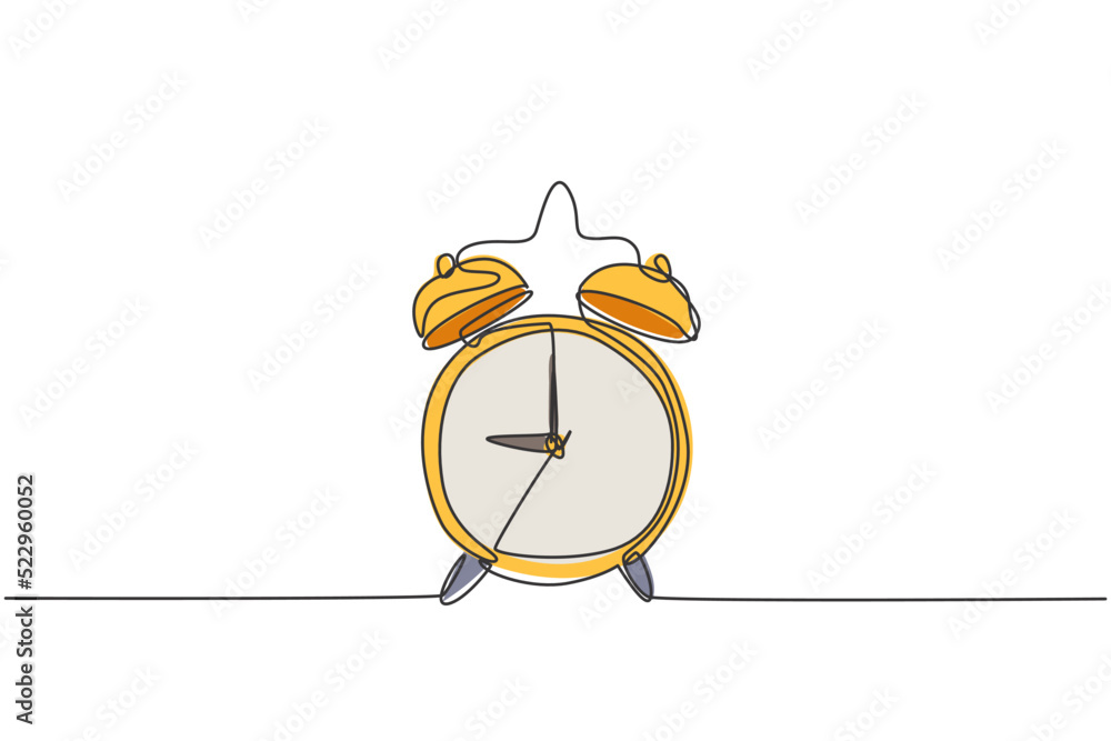 Single continuous line drawing of retro classic metal alarm clock with ...