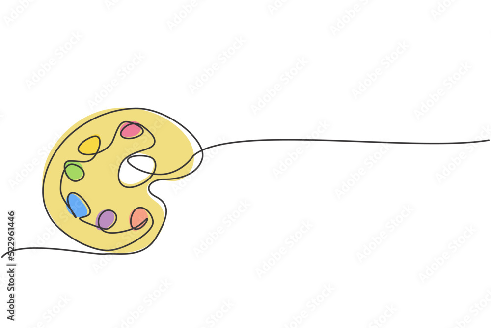 Continuous one line drawing of color palette with oil paint. Back to ...