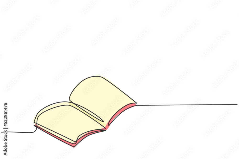 Single one line drawing of open text book for study. Back to school ...