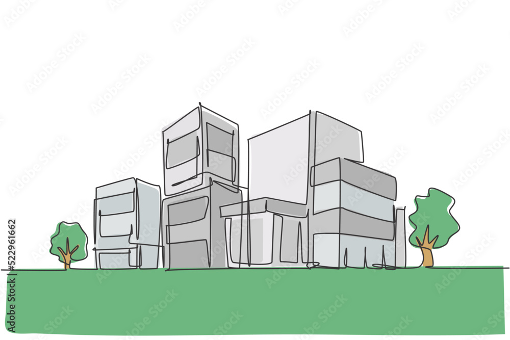 Continuous one line drawing of luxury apartment house in urban area ...